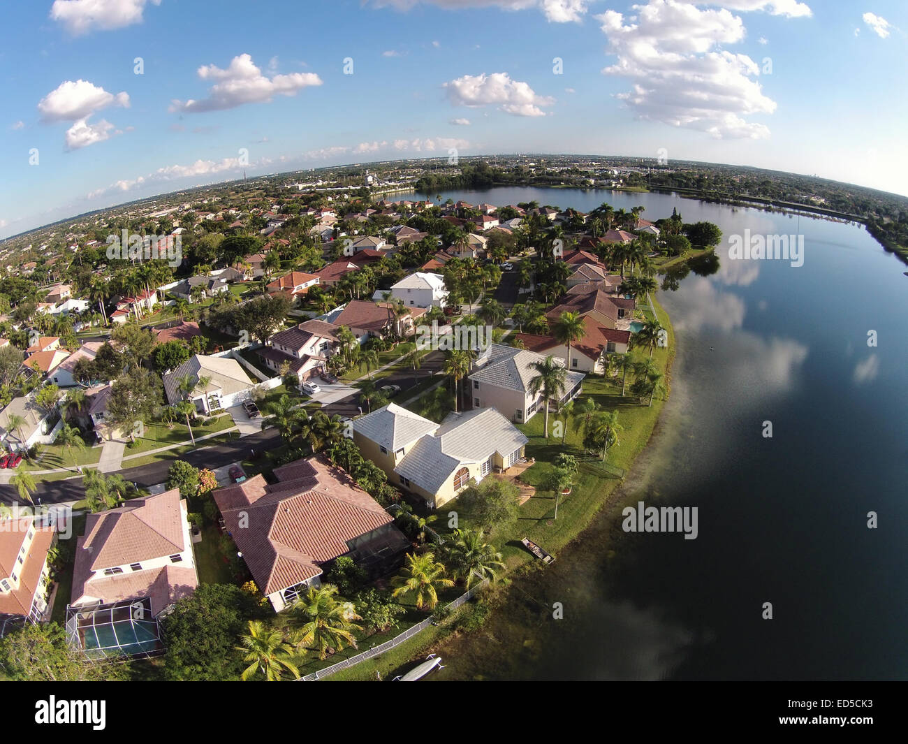 Suburban waterfront homes in Florida seen in aerial view Stock Photo ...