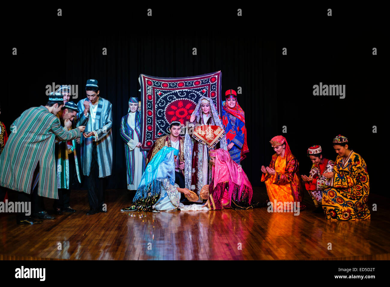 Actors in traditional Uzbek costume of 19 century perform wedding ...