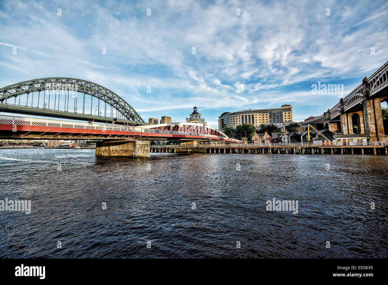 Three of the Bridges that span the River Tyne - Tyne Bridge, Low Level or Swing Bridge and the ...