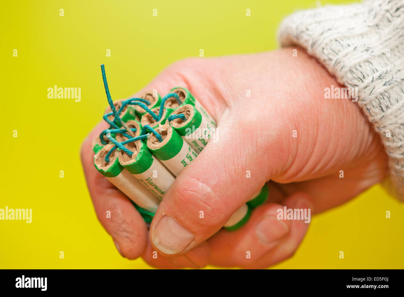 man hold a homemade firework bomb in his hand Stock Photo - Alamy