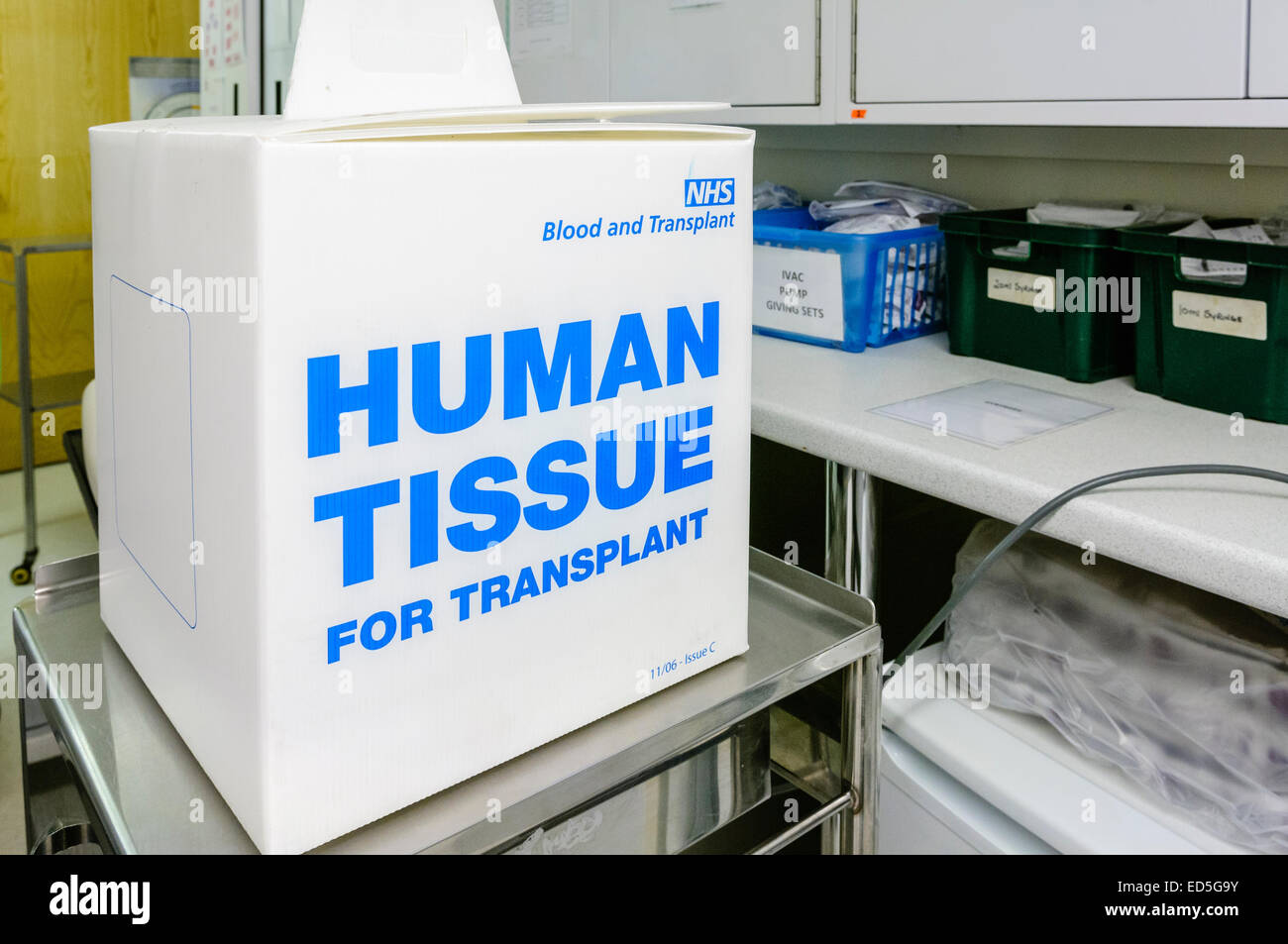 Box in a hospital saying "Human Tissue for transplant" containing ...