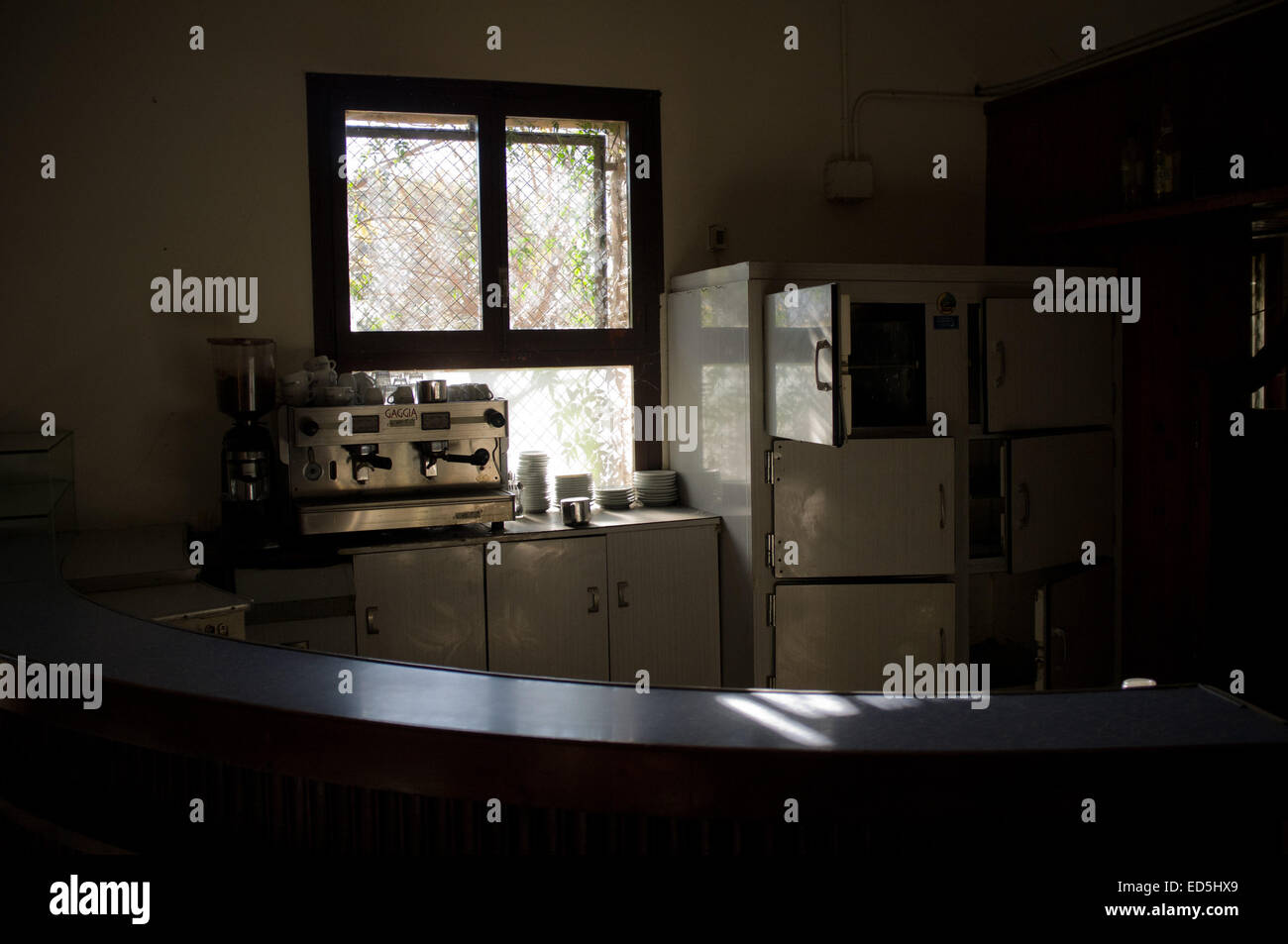 Interior of an abandoned cafe Stock Photo - Alamy