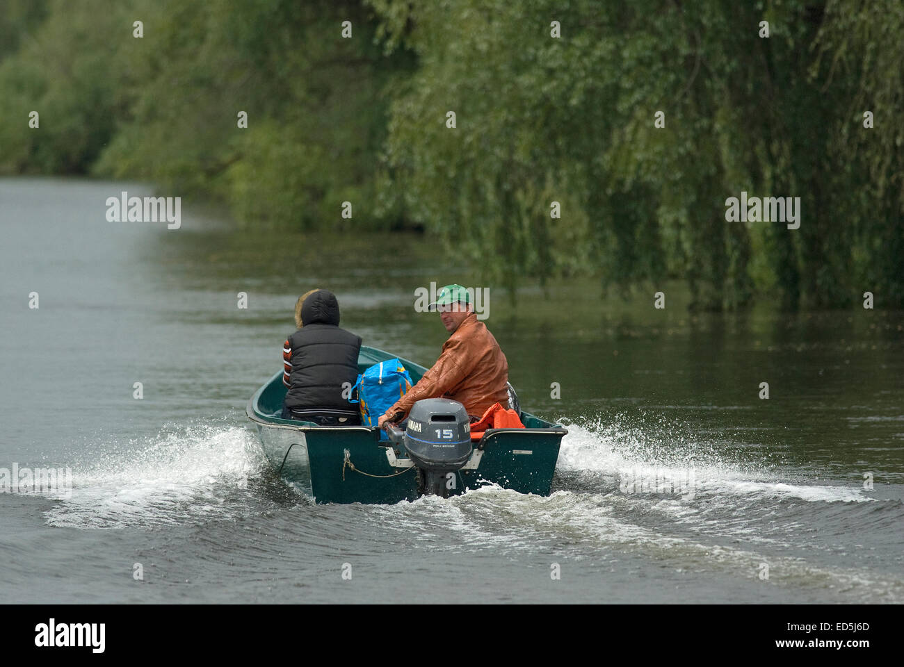 People in motorboat, Danube delta, Unesco World Heritage Site, Romania ...