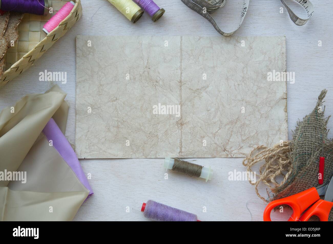 Sewing items -background. Free space for a text Stock Photo - Alamy
