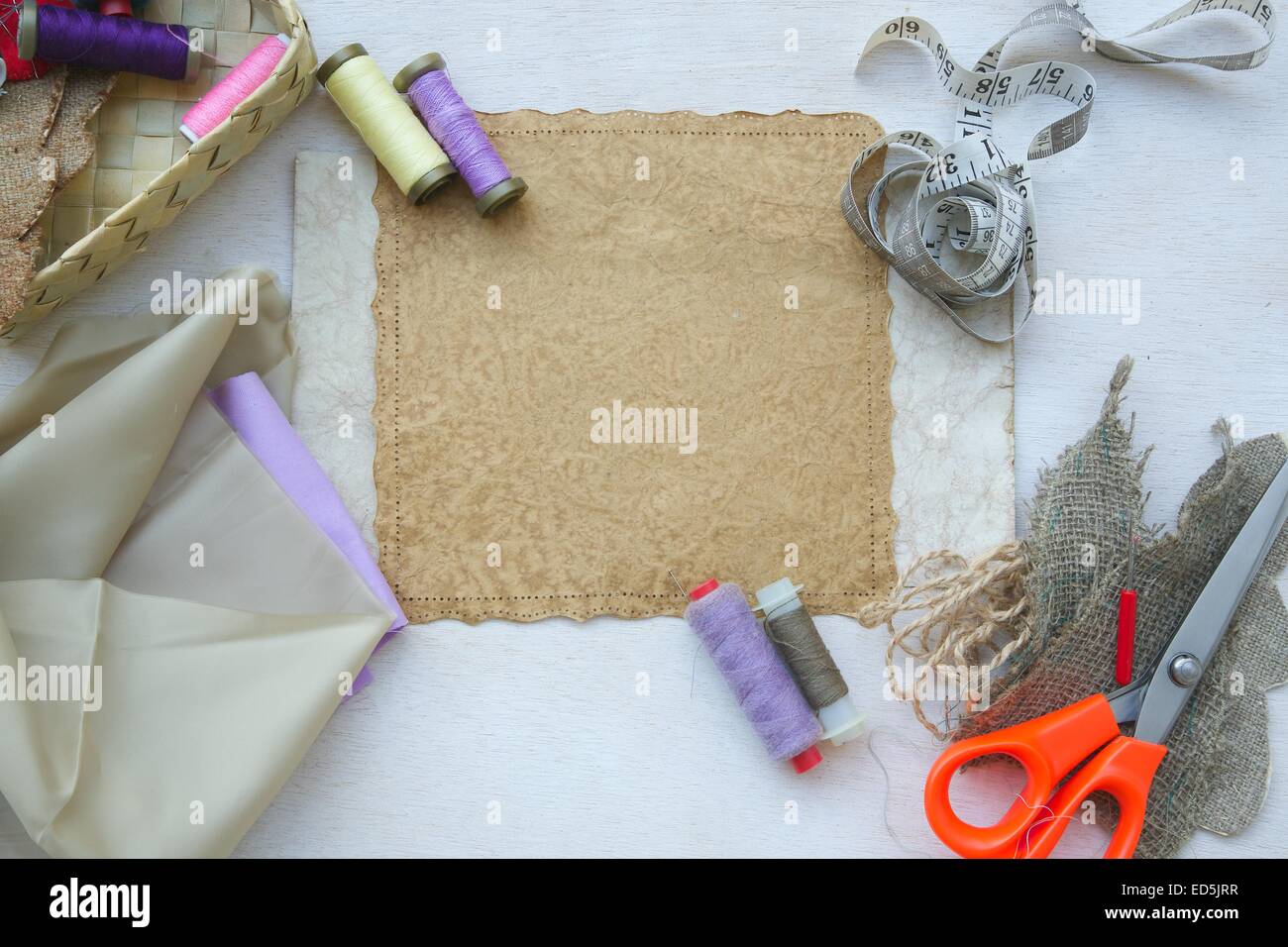 Sewing items -background. Free space for a text Stock Photo - Alamy
