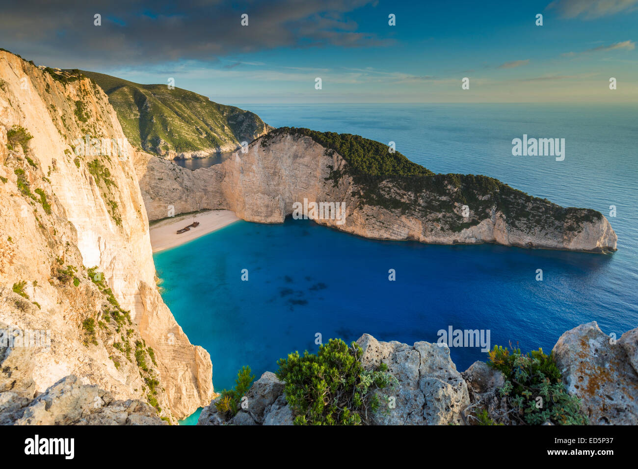 Beautiful Navagio Beach and shipwreck in Zakynthos, Greece Stock Photo ...