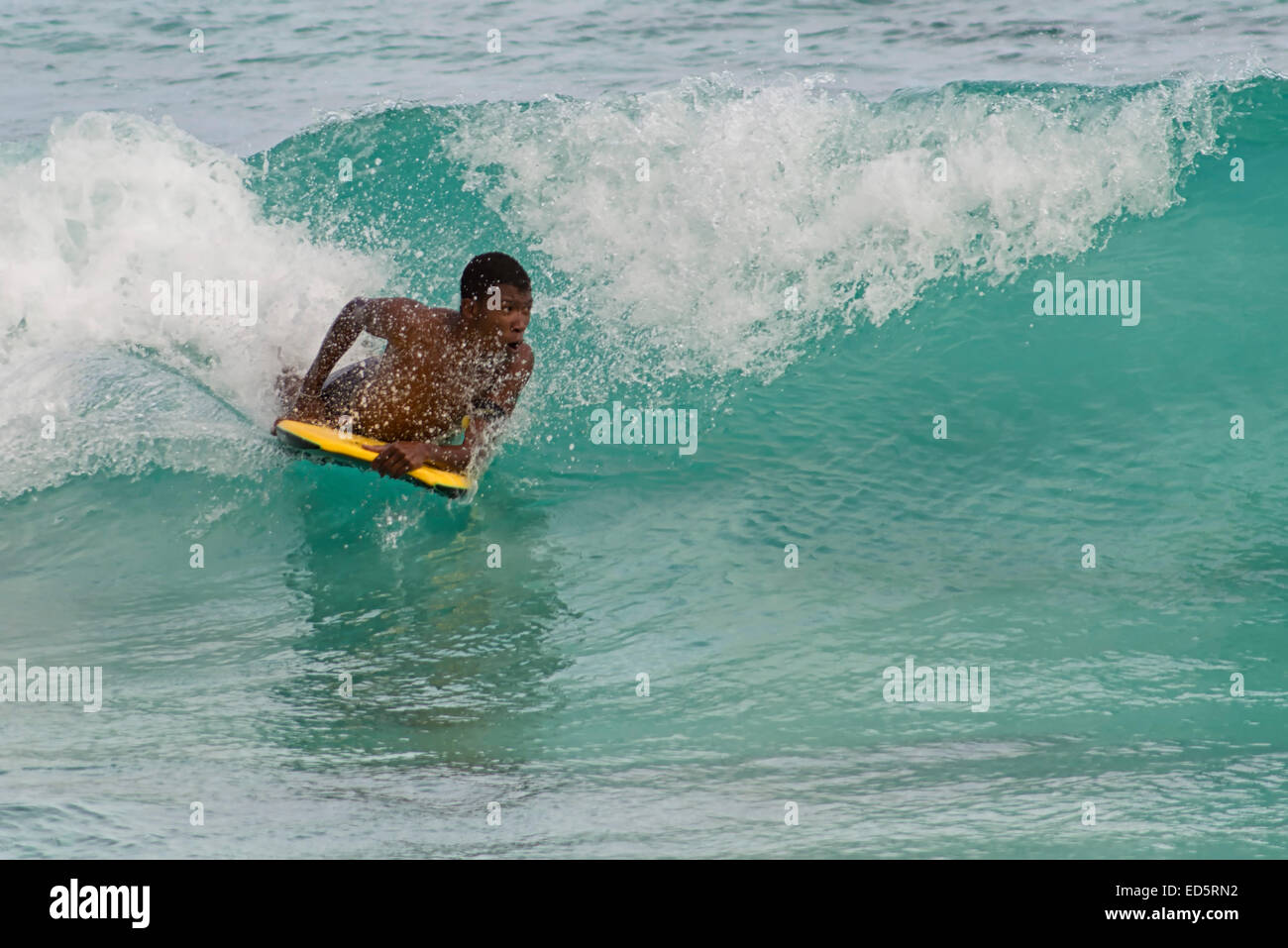 Surfer at Grand Anse Beach in La Digue, Seychelles Stock Photo - Alamy