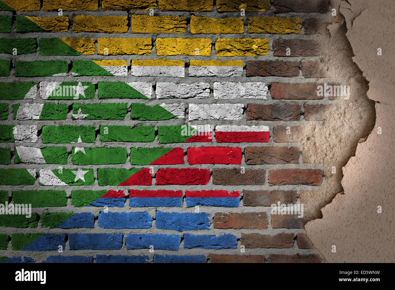 Dark brick wall texture with plaster - flag painted on wall - Comoros ...