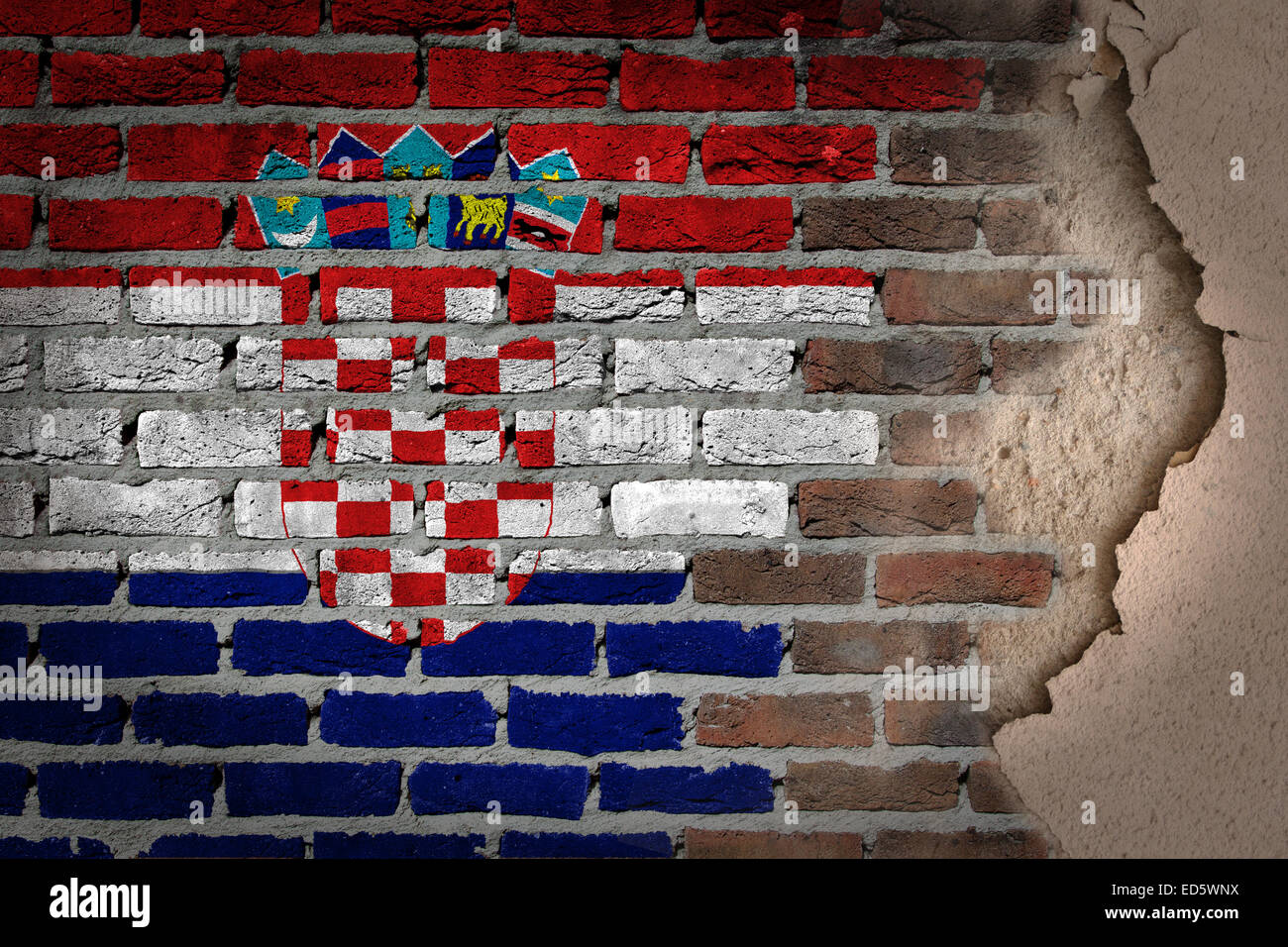 Dark brick wall texture with plaster - flag painted on wall - Croatia ...