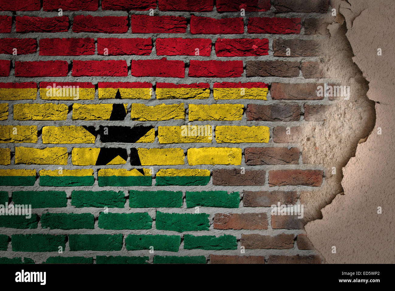 Dark brick wall texture with plaster - flag painted on wall - Ghana ...