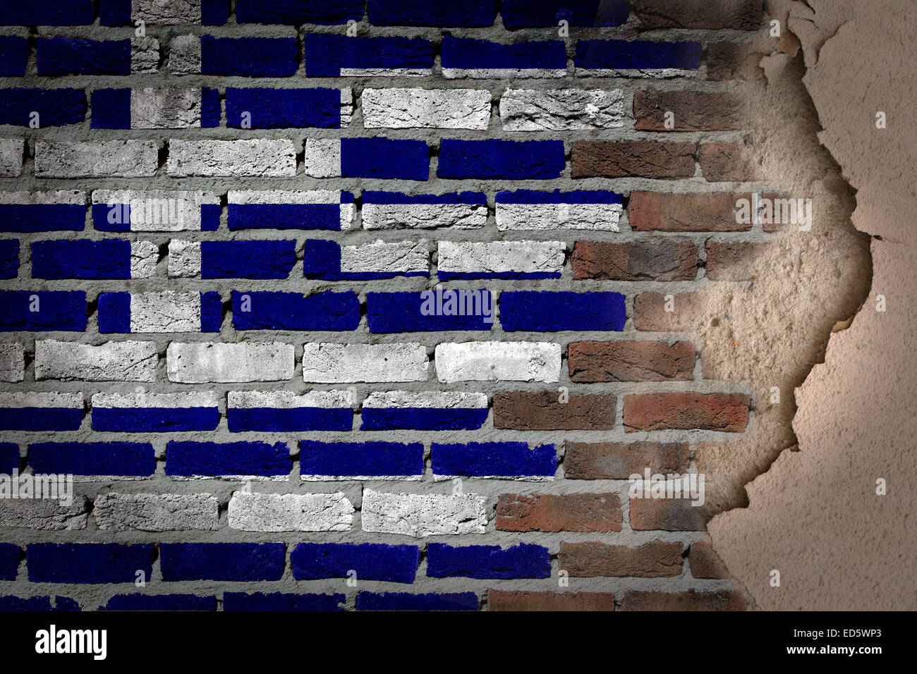 Dark brick wall texture with plaster - flag painted on wall - Greece ...