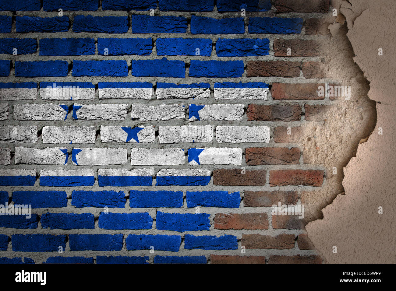 Dark brick wall texture with plaster - flag painted on wall - Honduras ...