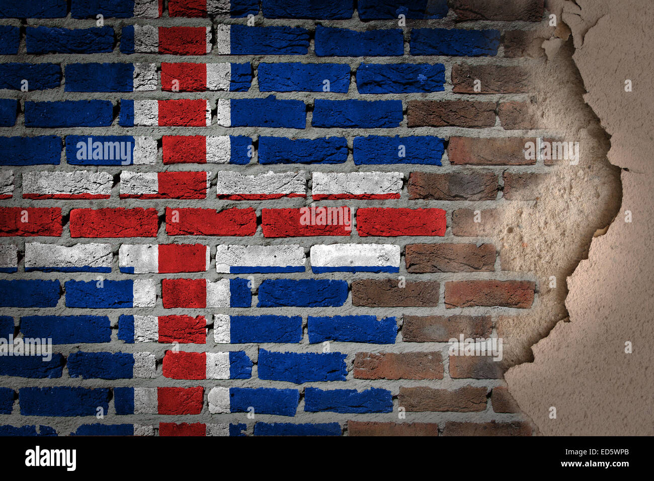 Dark brick wall texture with plaster - flag painted on wall - Iceland ...