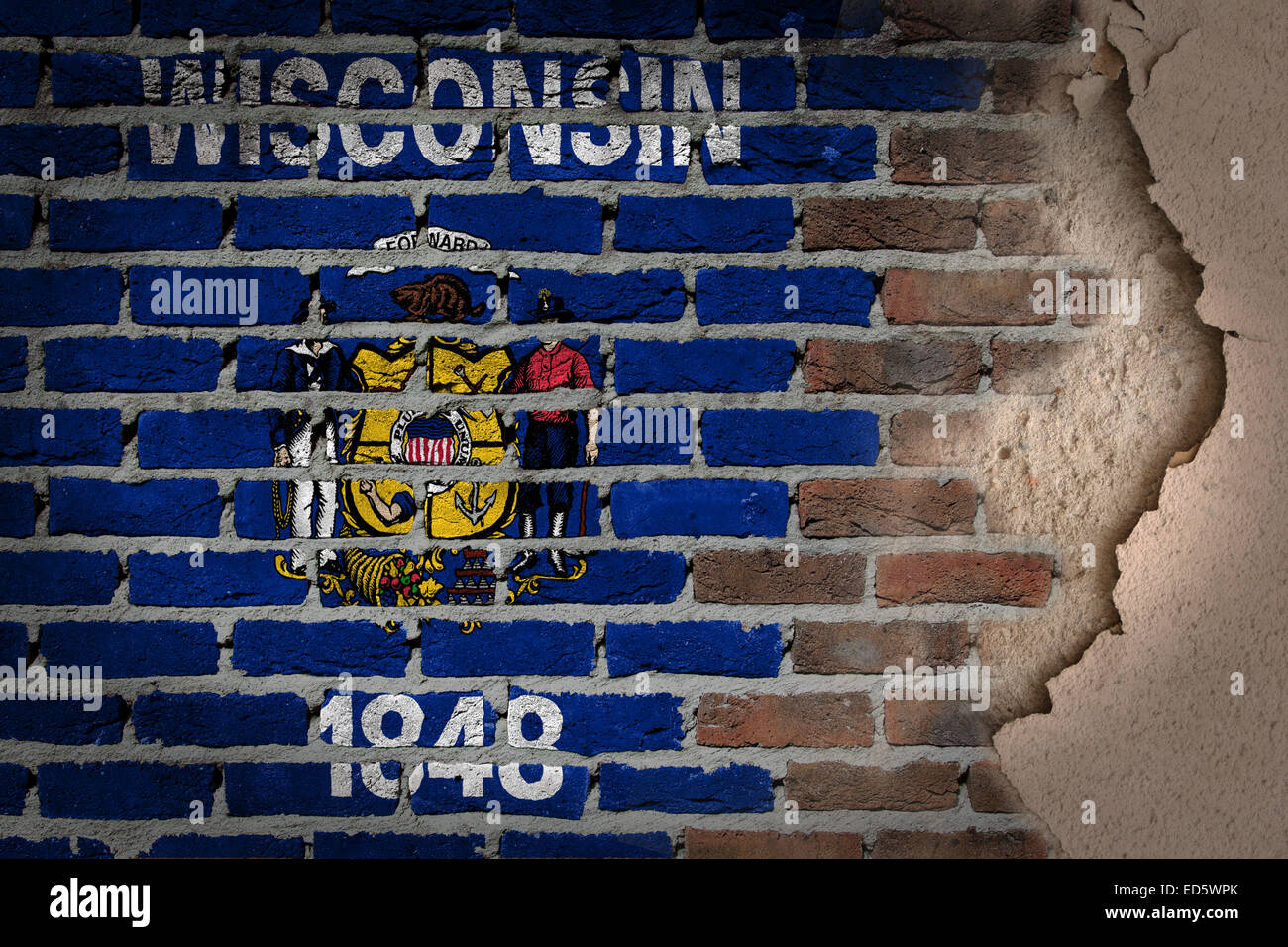 Dark brick wall texture with plaster - flag painted on wall - Wisconsin ...