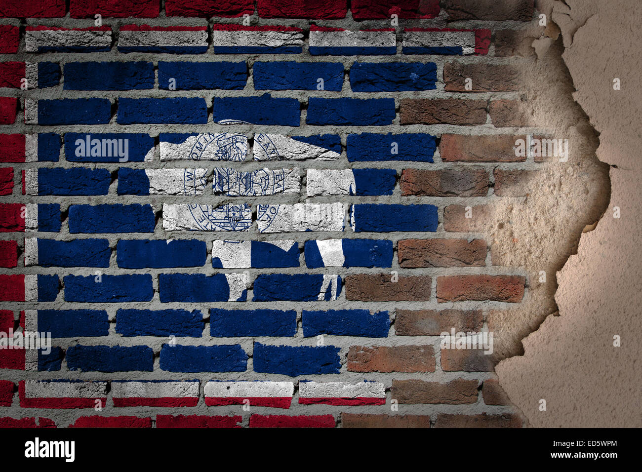 Dark brick wall texture with plaster - flag painted on wall - Wyoming ...