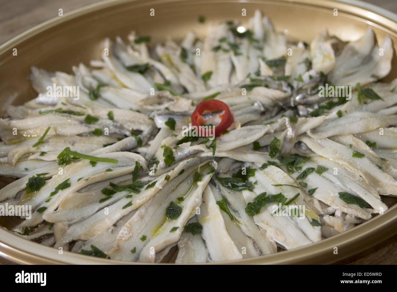 traditional dish of the mediterranean diet:marinated anchovies Stock ...