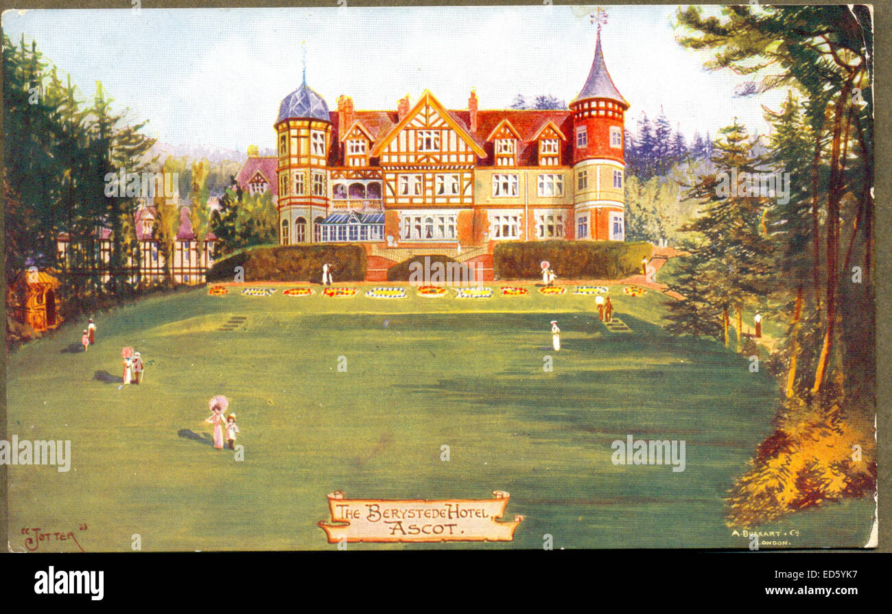 Postcard of The Berystede Hotel de Luxe, Ascot Stock Photo - Alamy