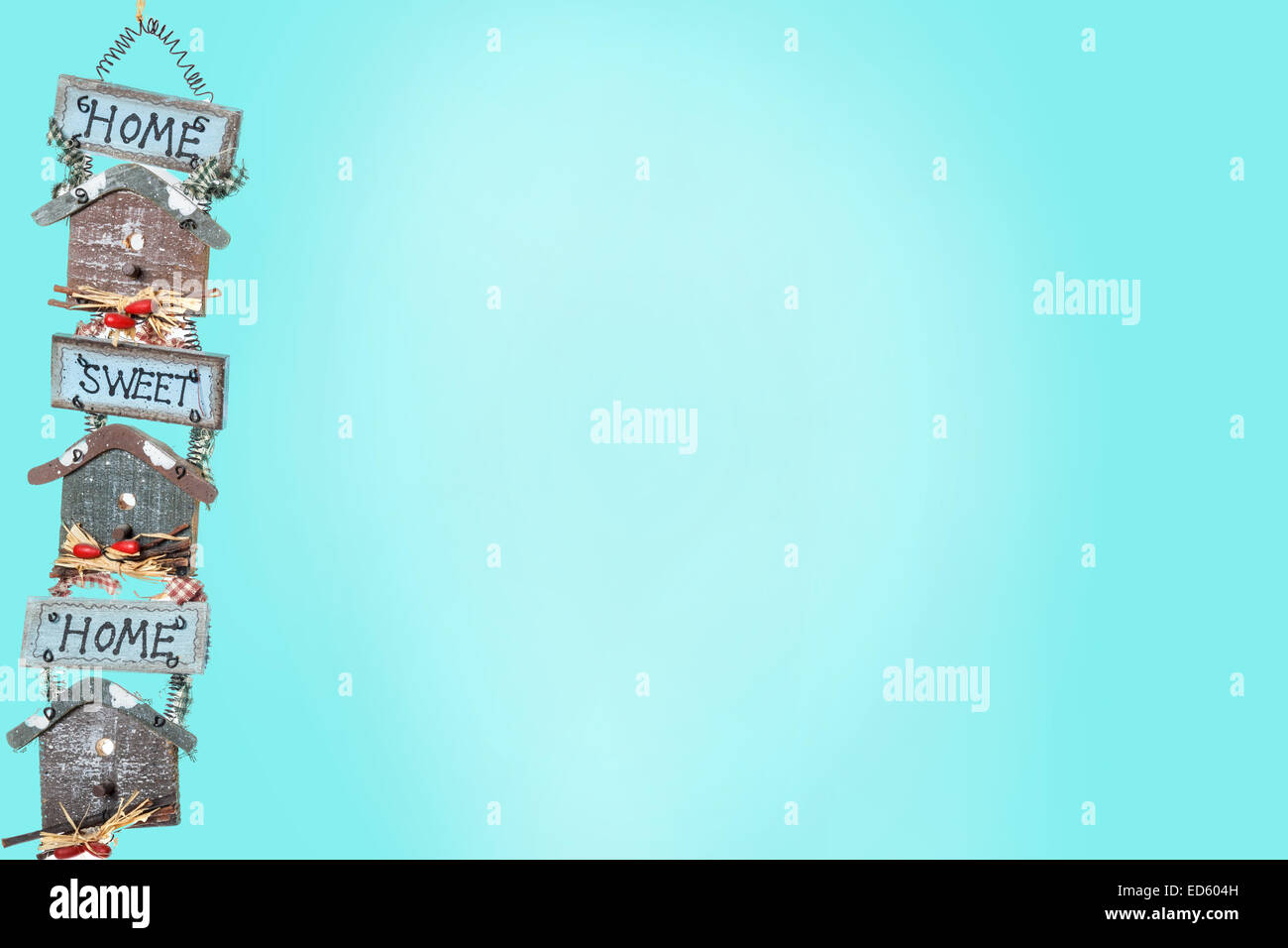 Motivational Home Sweet Home Sign Isolated on Blue Background. Empty or ...