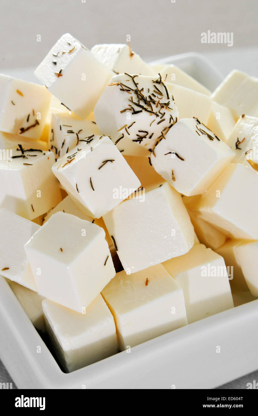 closeup of a bowl with diced feta cheese from Greece Stock Photo - Alamy