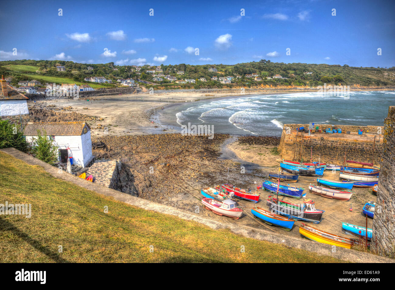 Coverack harbour Cornwall England UK coastal fishing village on the ...
