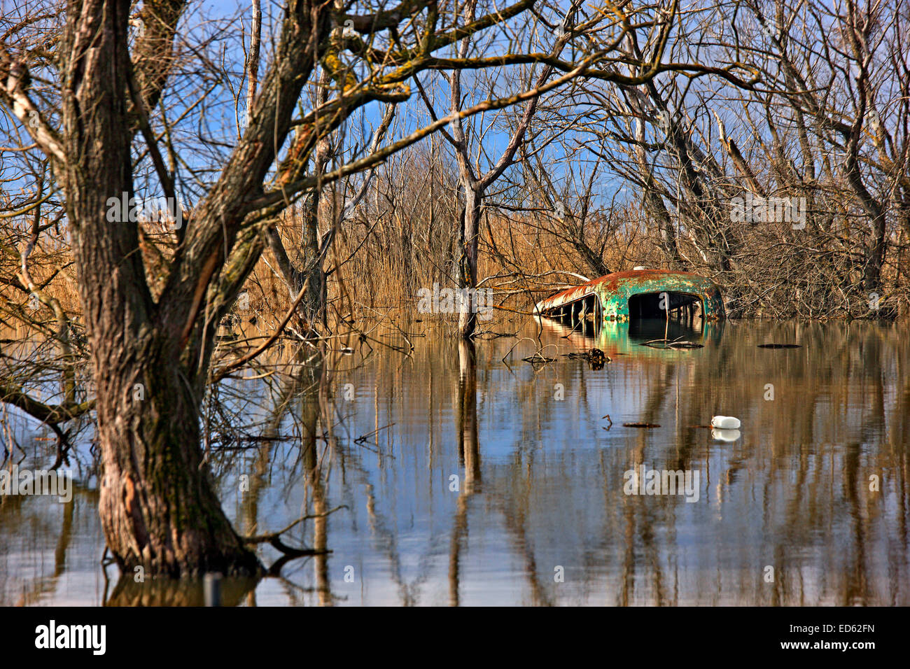 Sunken bus at lake Doirani, Kilkis prefecture, Macedonia, Greece Stock ...