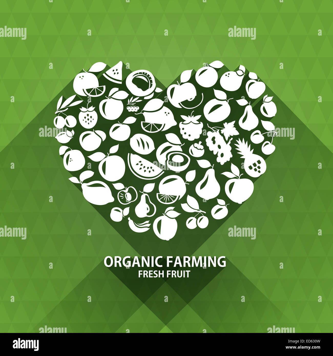 Organic food icons. Heart shape with organic vegetables and fruits ...