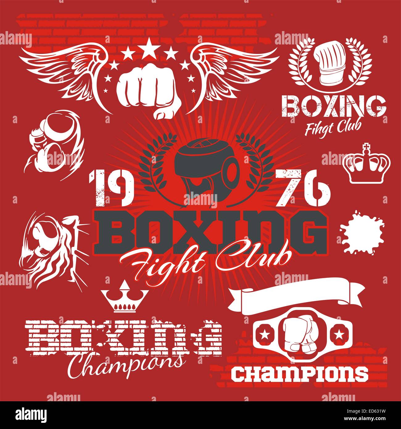 Boxing labels and banners set. part set Stock Photo - Alamy