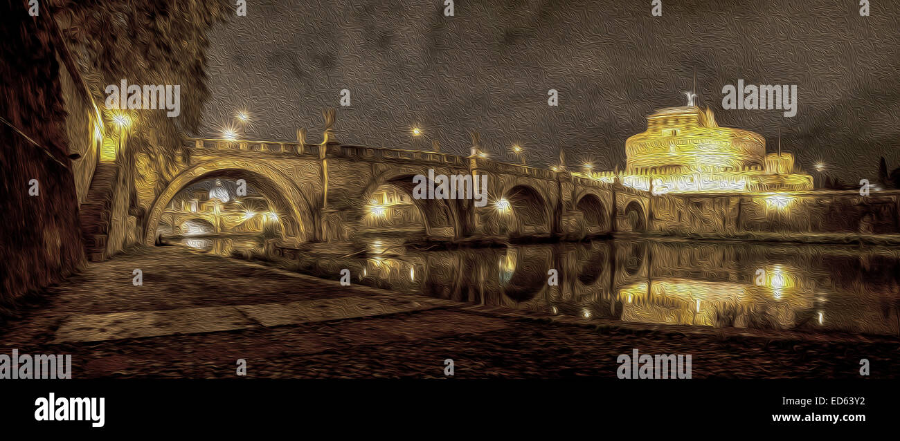 A panoramic picture through an oil filter of the Castel sant' Angelo in ...