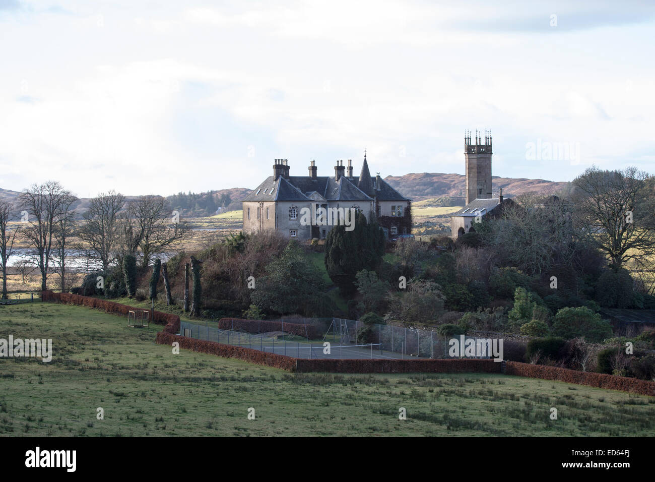 Ardmaddy Castle and grounds stands on a conically-shaped rising ground ...