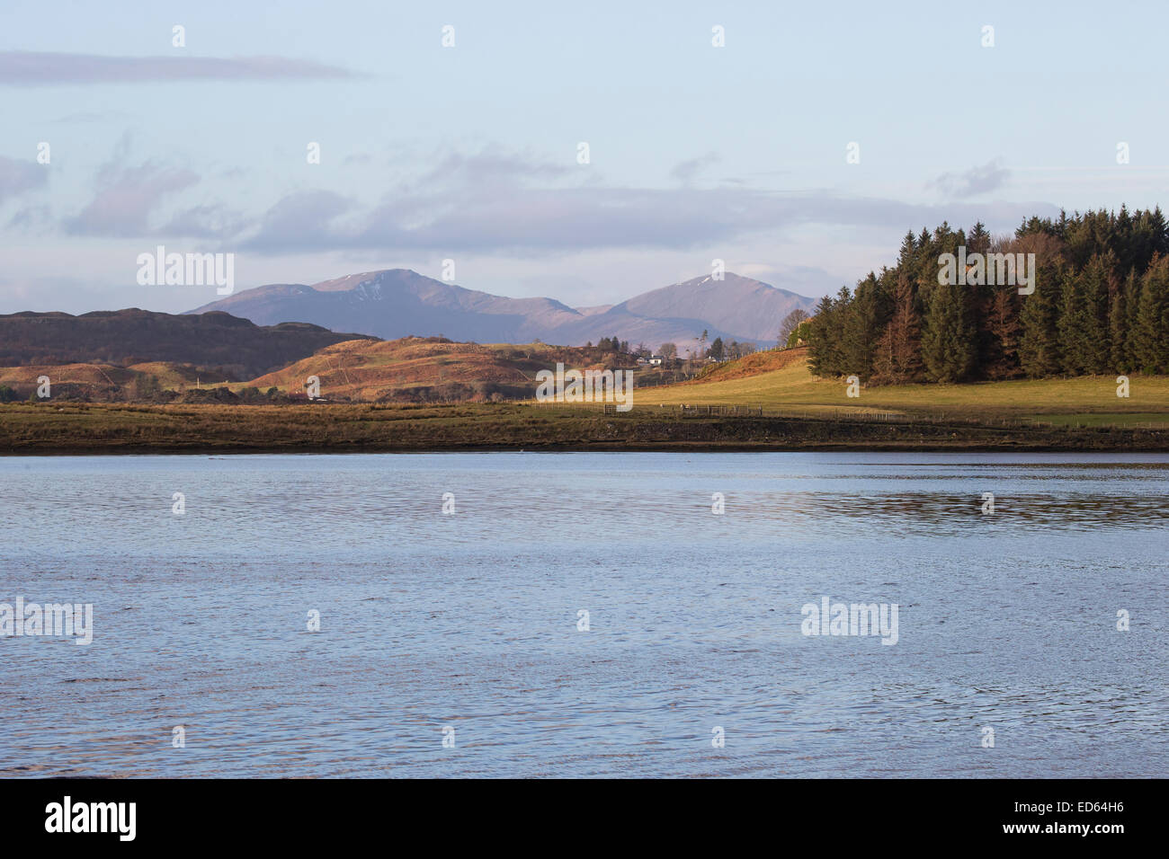 Scottish landscape view looking west to Seil,Island across Seil sound ...