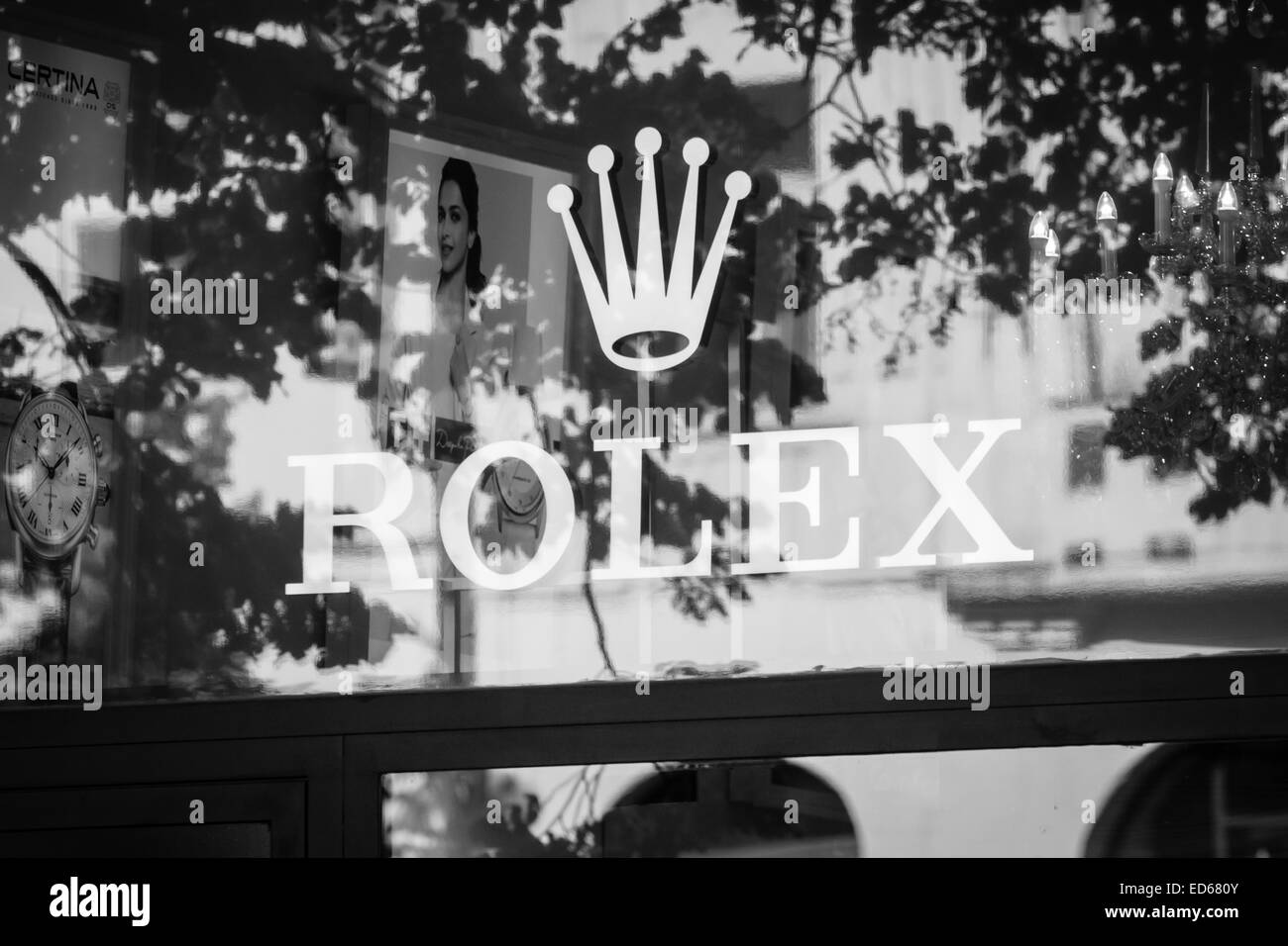 Rolex Boutique. Black and white. Rolex has a Swiss company producing ...