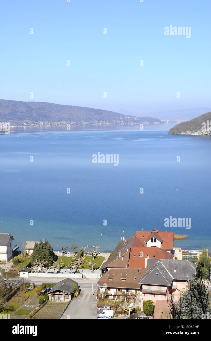 Large view of Annecy blue lake from Duingt and Taillefer mountain ...