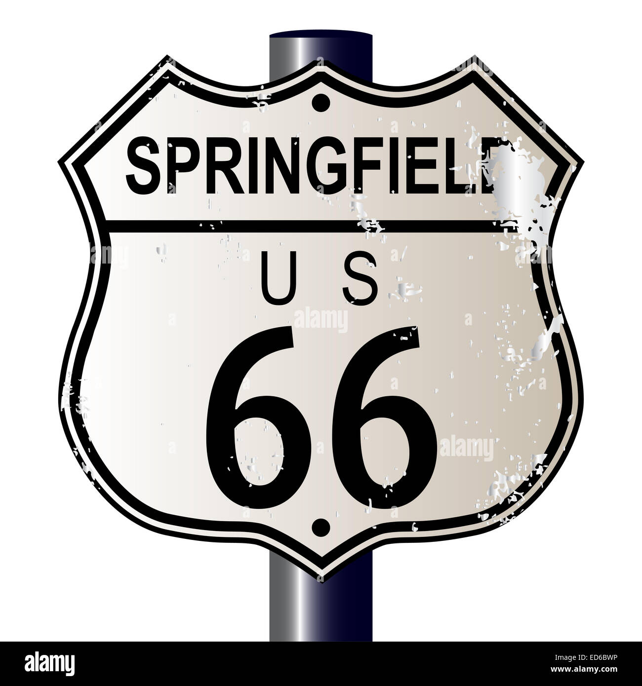 Springfield Route 66 traffic sign over a white background and the ...