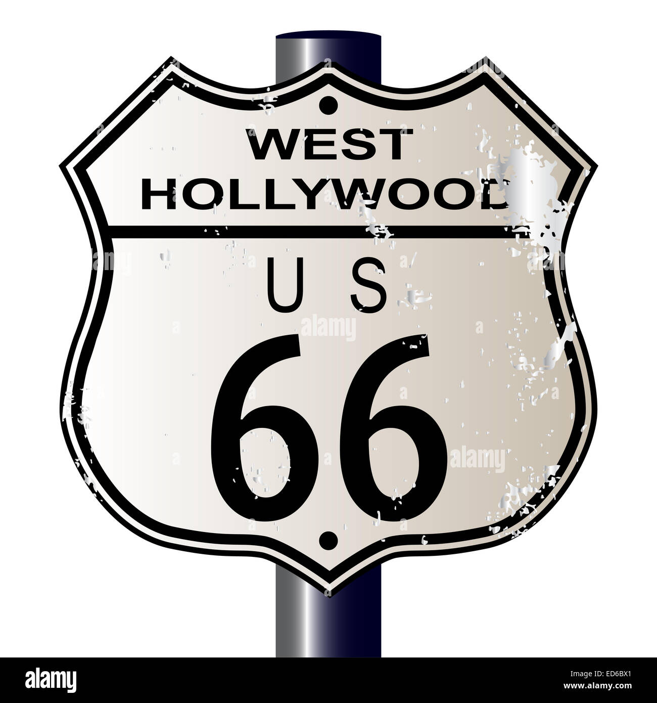 West Hollywood Route 66 traffic sign over a white background and the ...