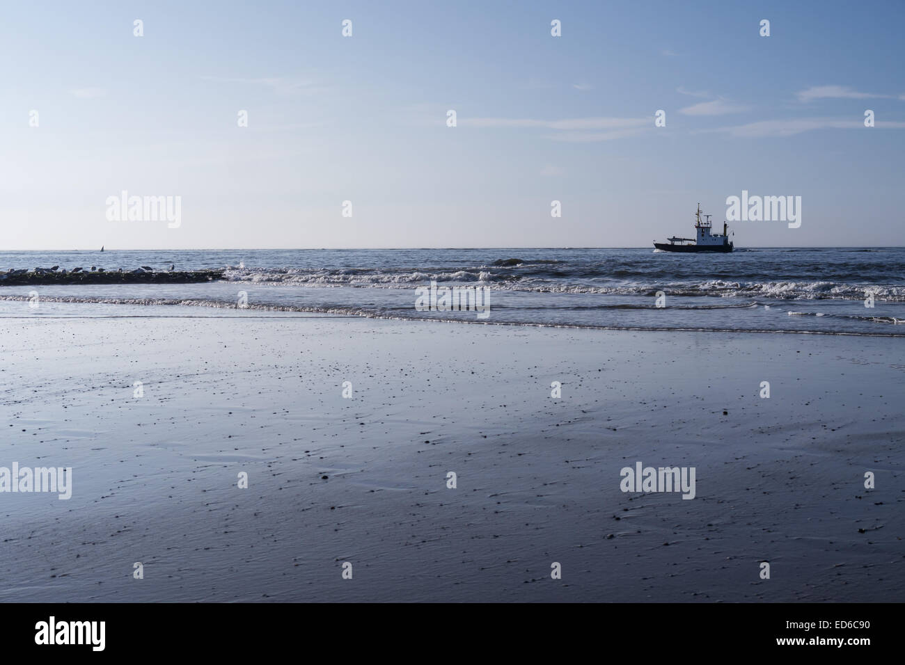 beach and ship (north sea Stock Photo - Alamy