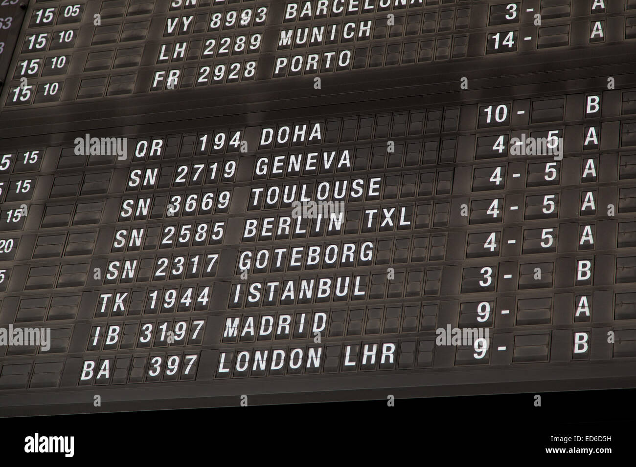 Airport departure board in terminal with flight information Stock Photo ...