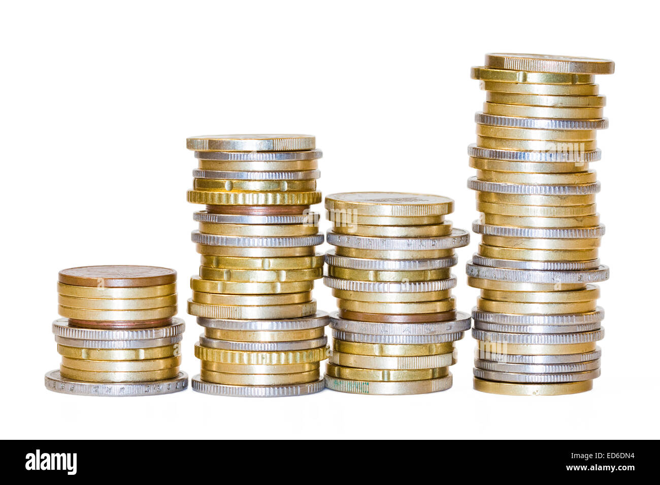 Shiny euro coins in stack isolated on white background Stock Photo - Alamy