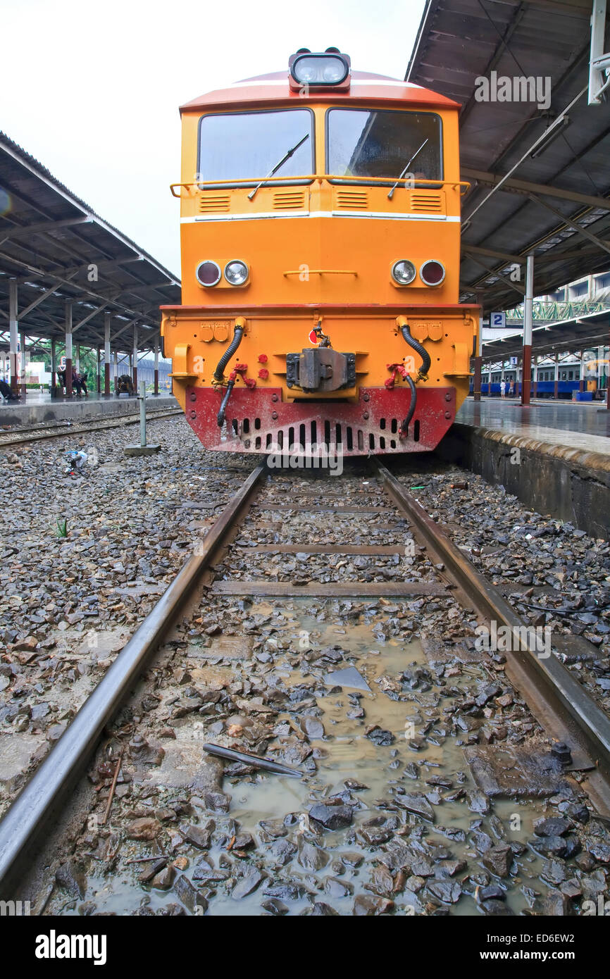 Deisel Engine of Red orange train, Diesel locomotive, on Bangkok ...