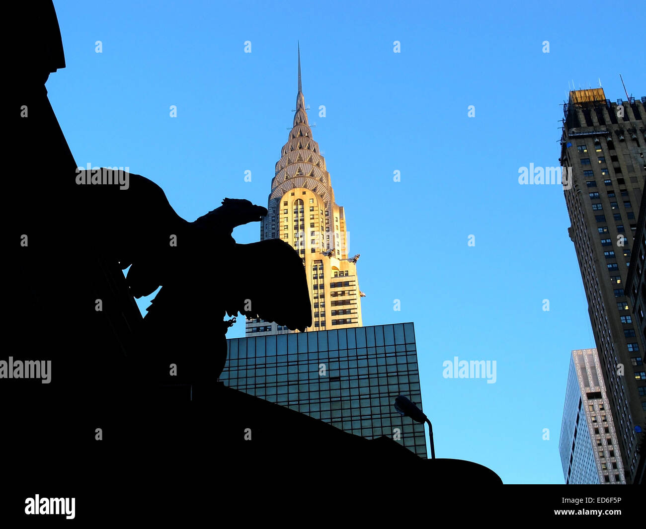 Chrysler building in the background with the silhouette of a bird in ...