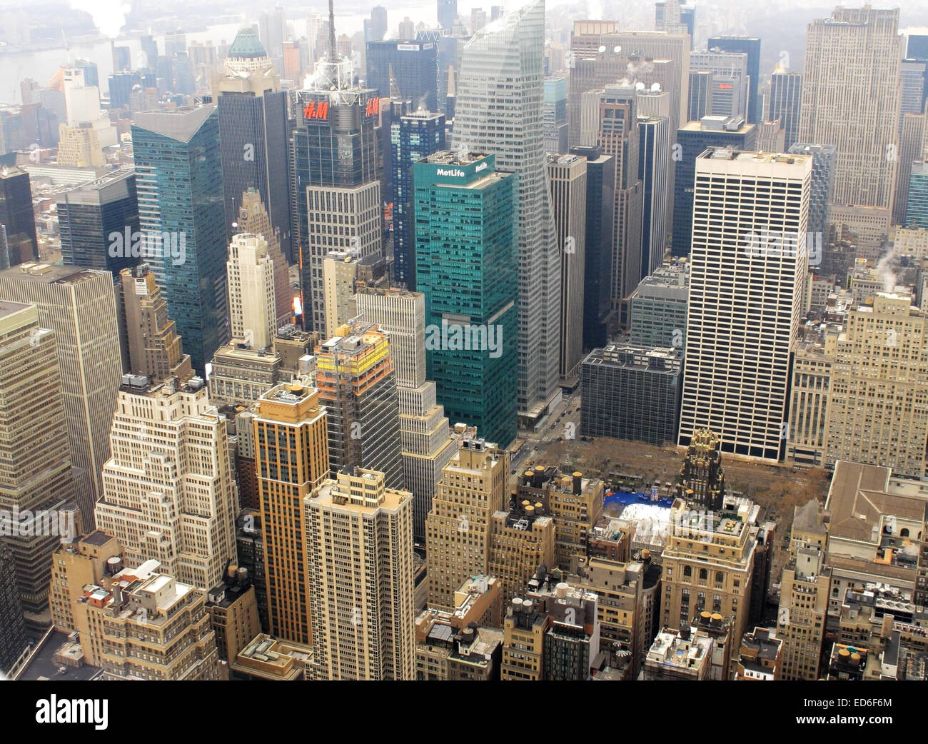 A view of the buildings of New York city seen from the top of the ...