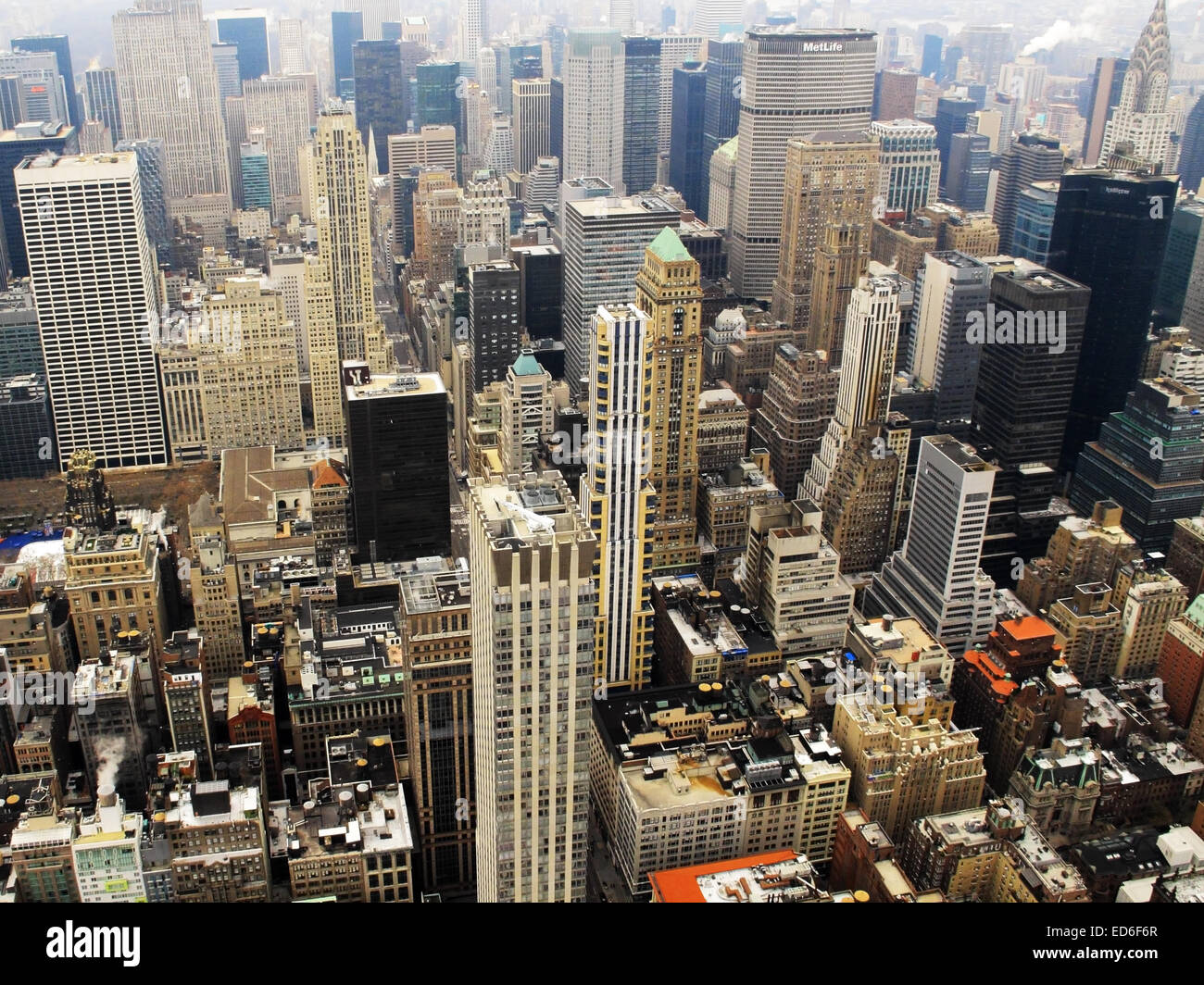 A view of the buildings of New York city seen from the top of the ...