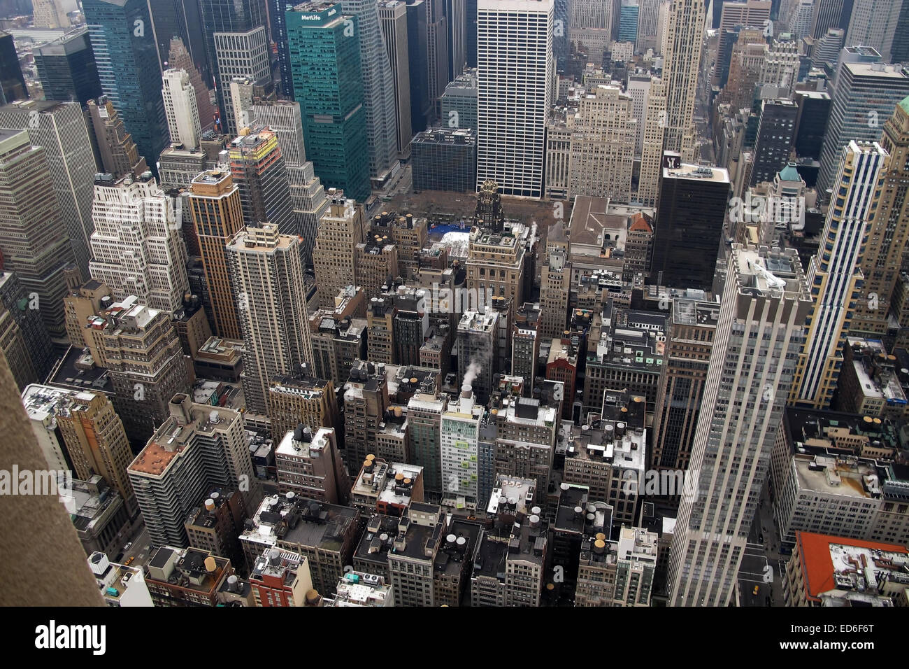 A view of the buildings of New York city seen from the top of the ...
