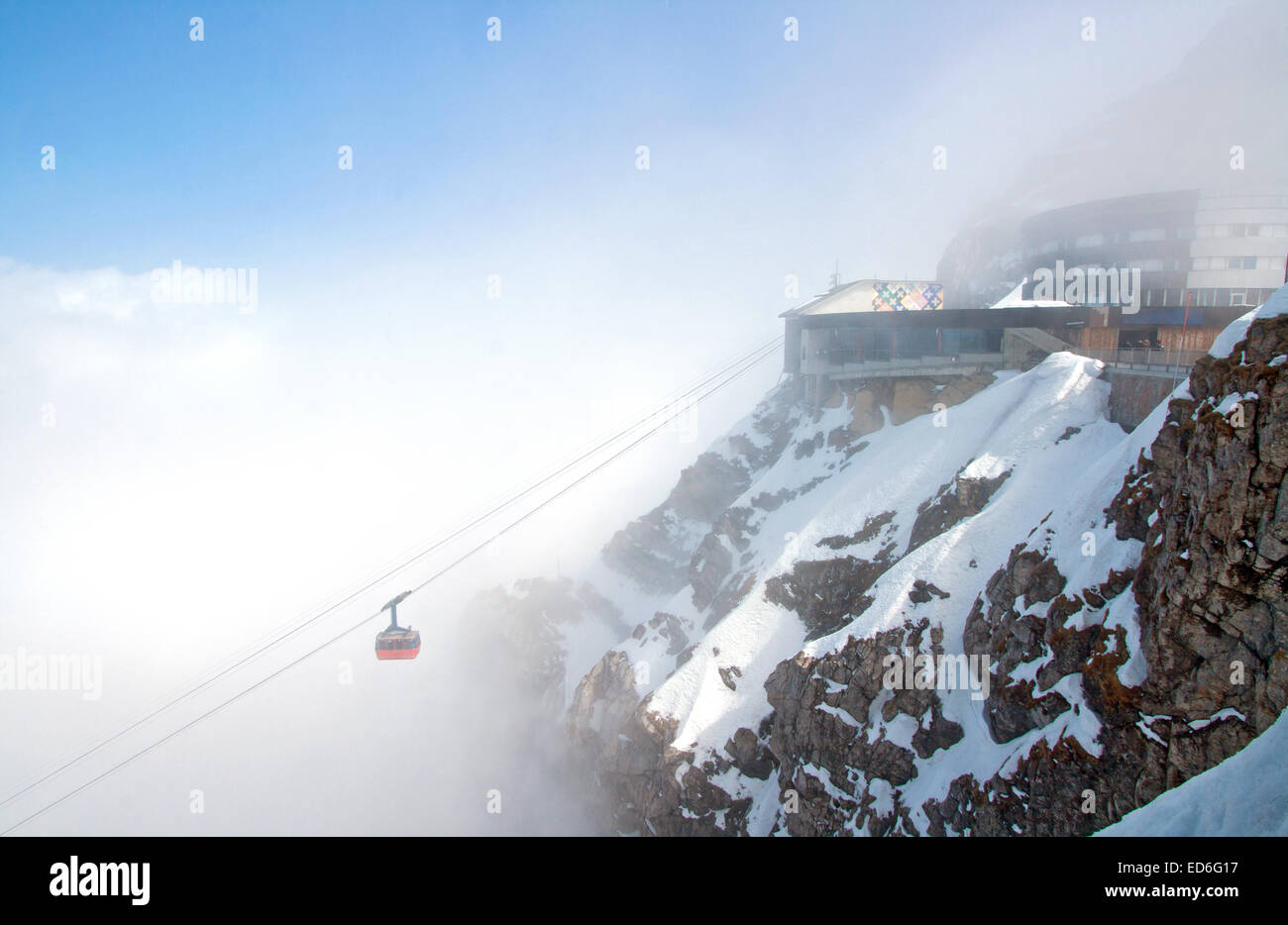 Red Cable Car Railway and Landscape of Pilatus Mountain at Lucern ...