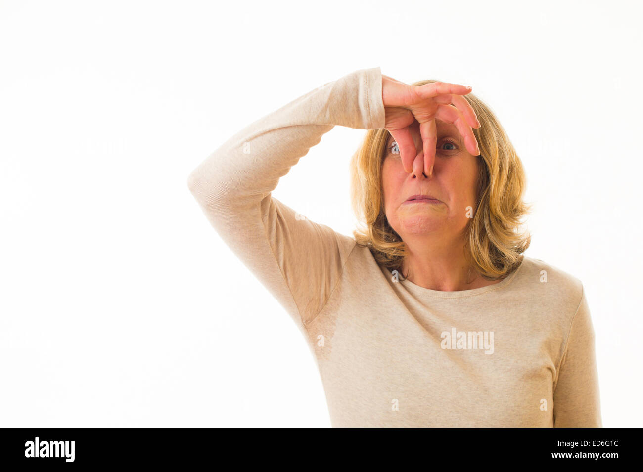 Pinching her nose Cut Out Stock Images & Pictures - Alamy