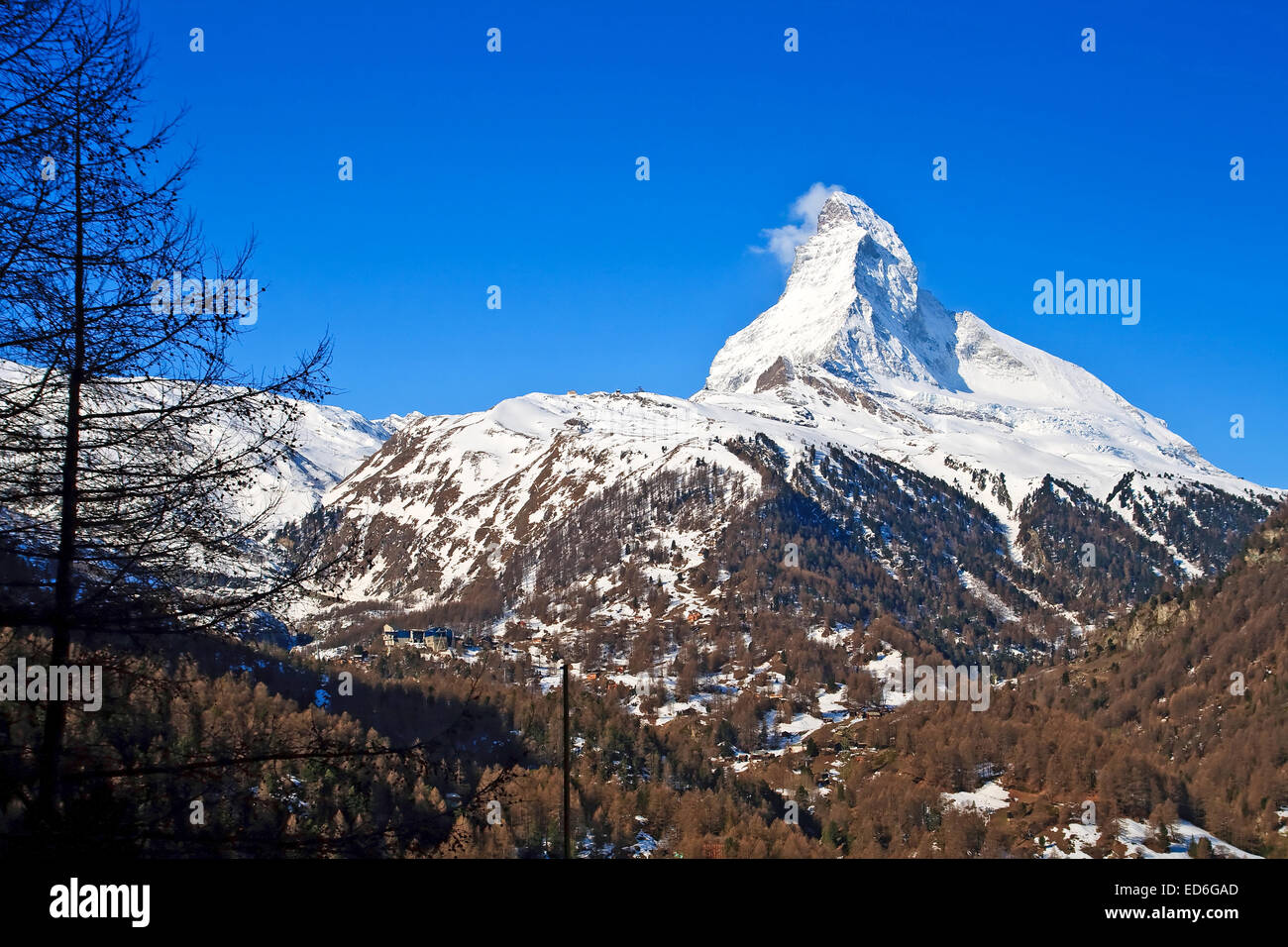 Landscape of Matterhorn Peak from Zermatt City, Switzerland Stock Photo ...