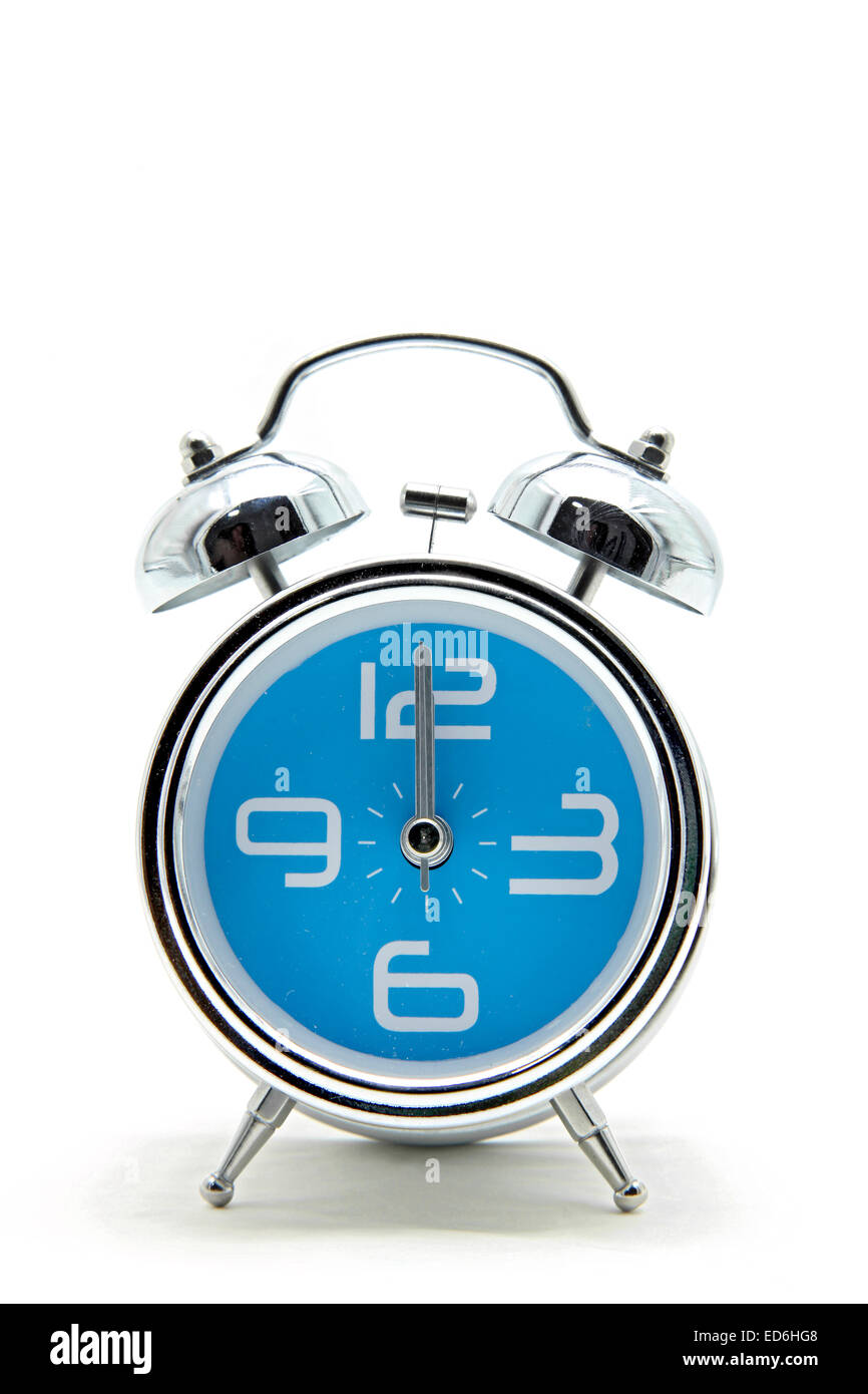 isolated blue alarm clock on white Stock Photo - Alamy