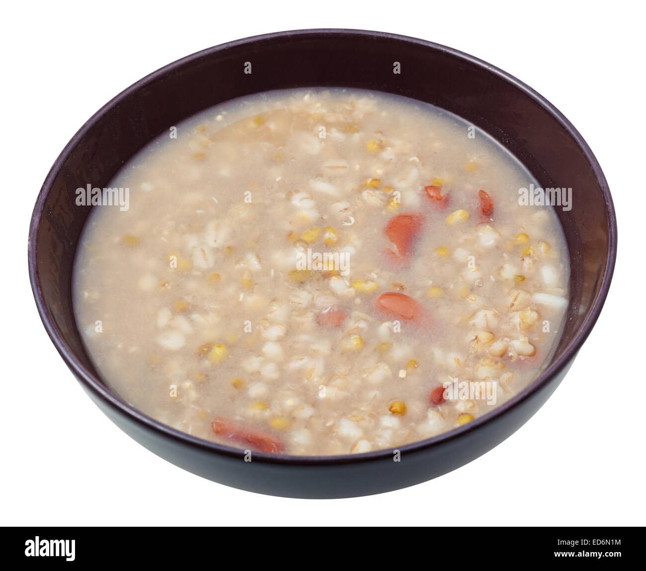 rustic mess of pottage in bowl isolated on white background Stock Photo ...