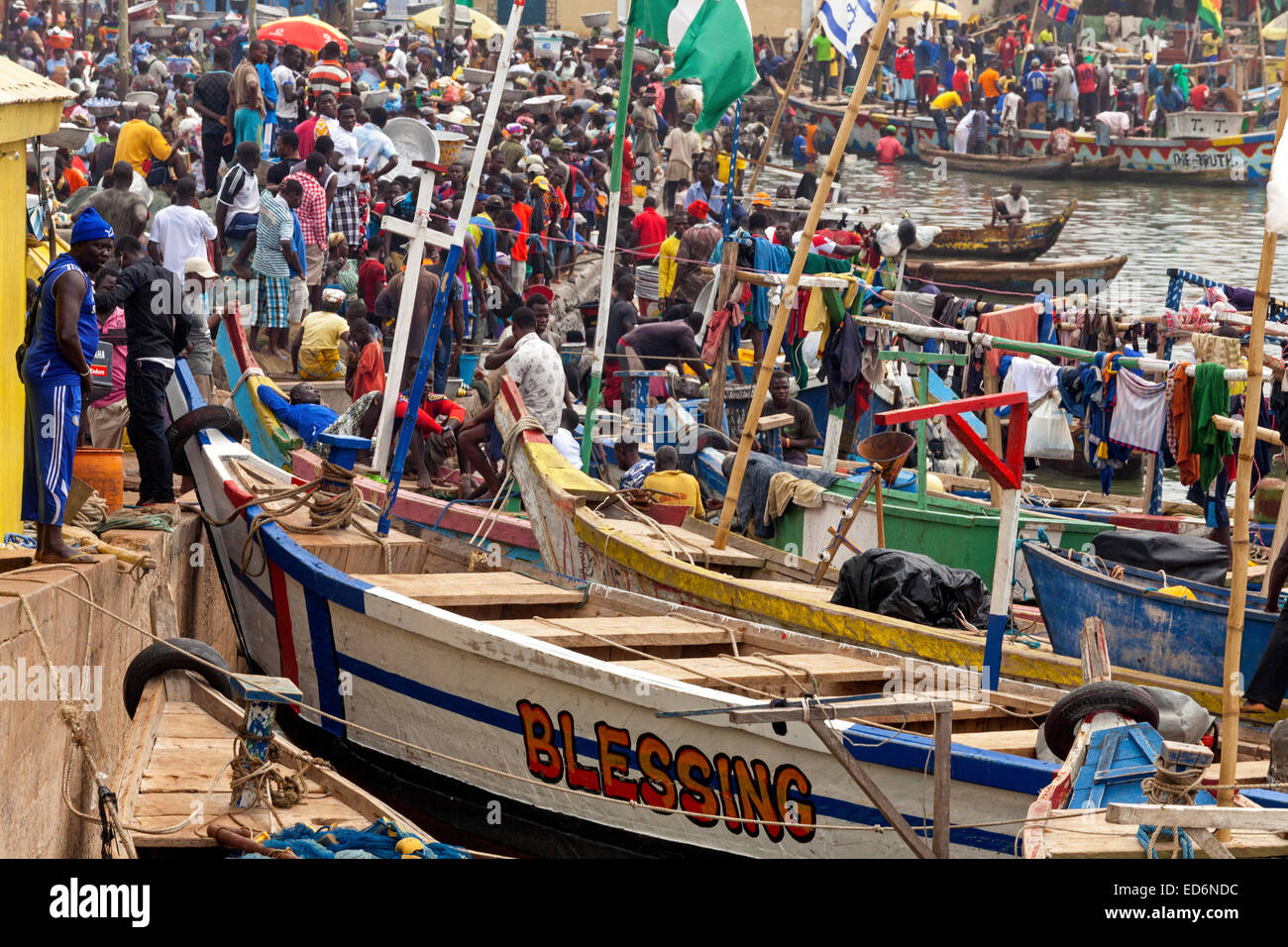 Fishing boats at quayside, Elmina, Ghana, Africa Stock Photo - Alamy