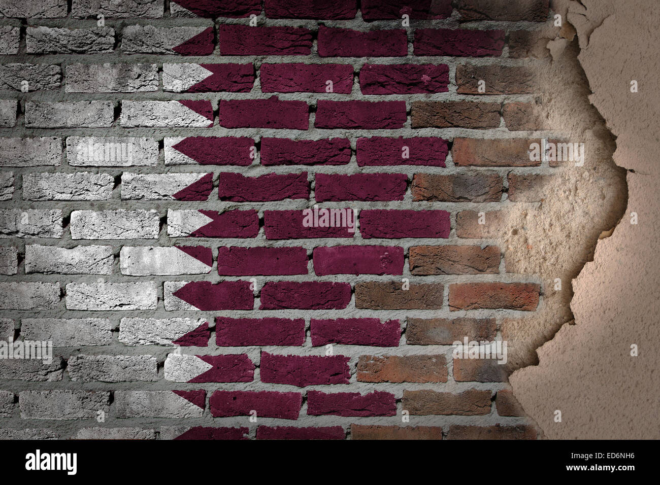 Dark brick wall texture with plaster - flag painted on wall - Qatar ...