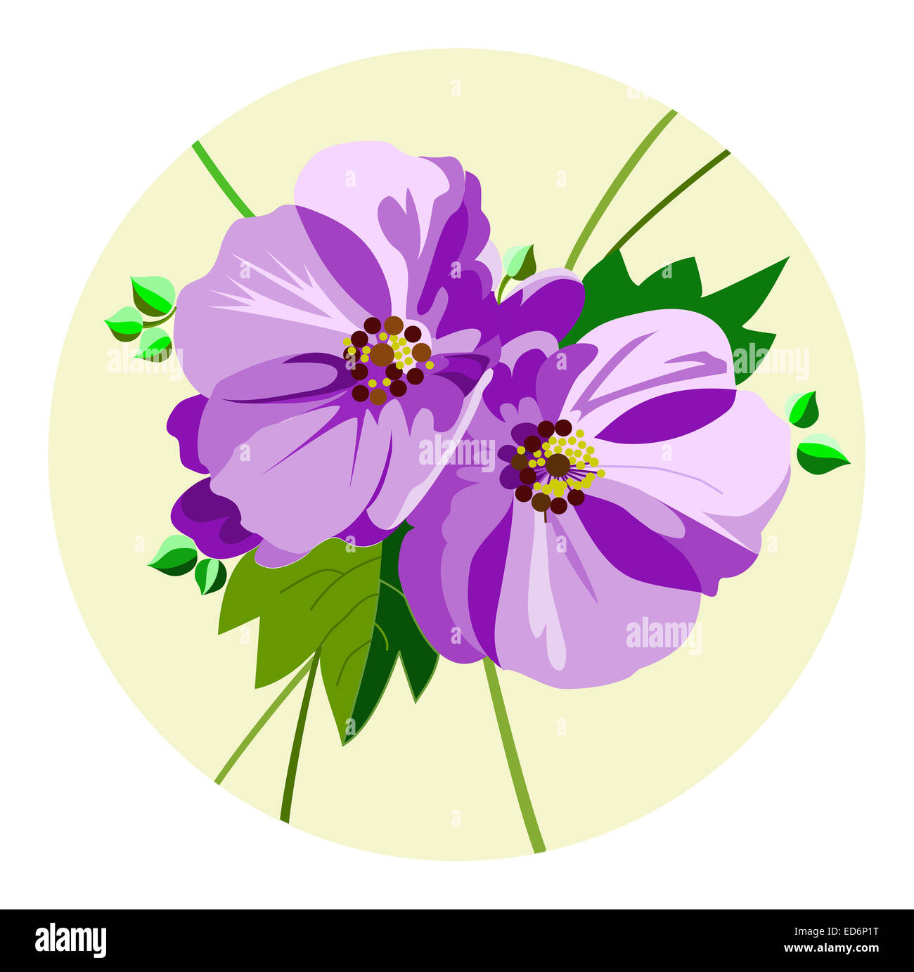 round composition of several lilac flowers. vector illustration Stock ...